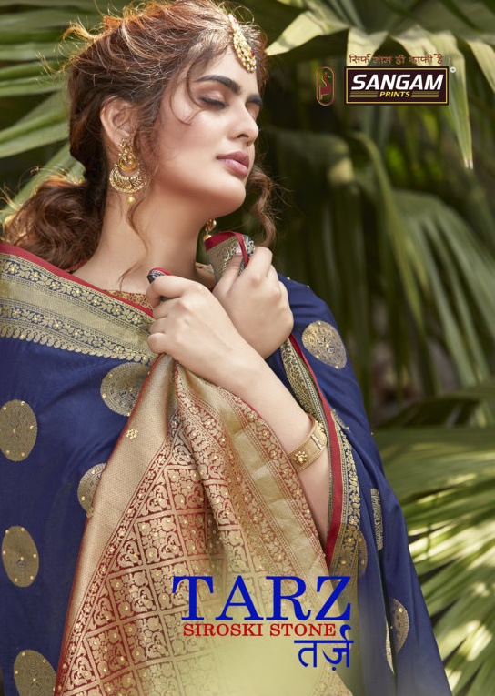 Sangam Presents Tarz Pure Soft Silk Saree With Siroski Work