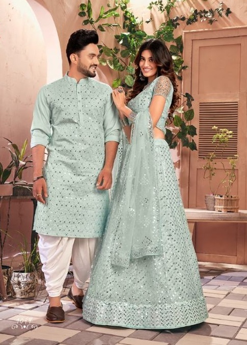 Couple Wear Of Shee Star Fantastic Sequence Work Lehenga Choli & Kurta ...