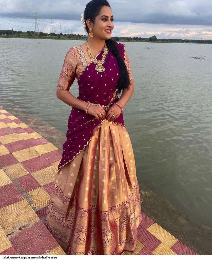 FALAK WINE KANJIVARAM SILK HALF SAREE Wholesale catalog