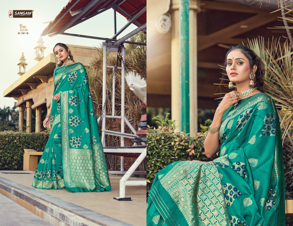 Sangam Presents Plazzo Silk Saree With Siroski Work