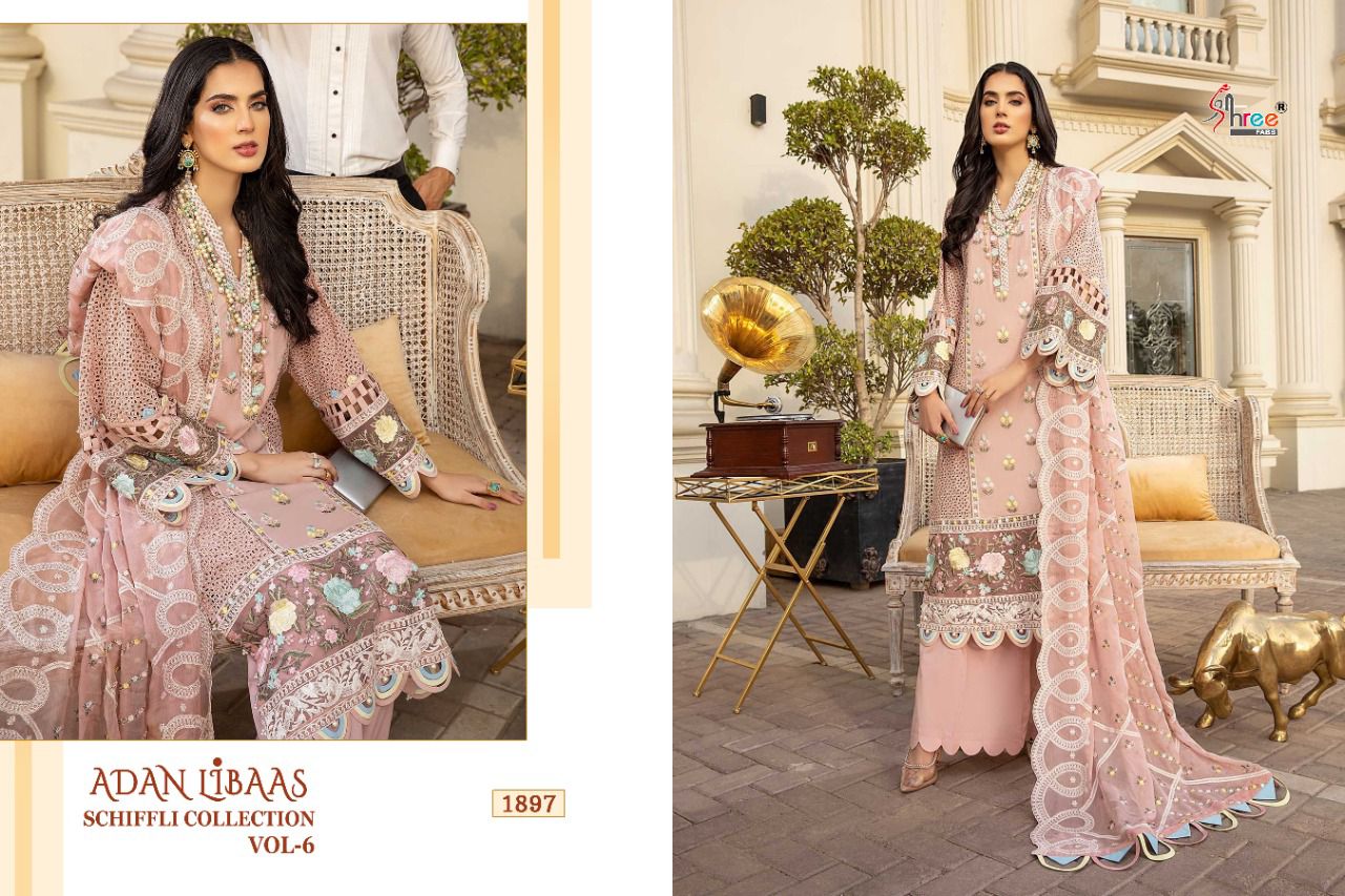 Shree Adan Libaas Schiffli Collection 6 Pakistani Salwar Suits Catalog