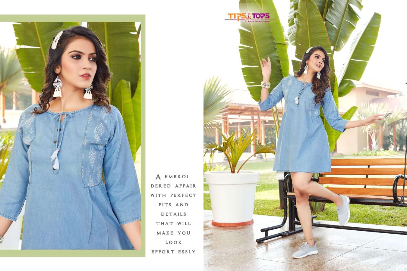 Tips & Tops Blue catalog Fancy Denim Western short kurti