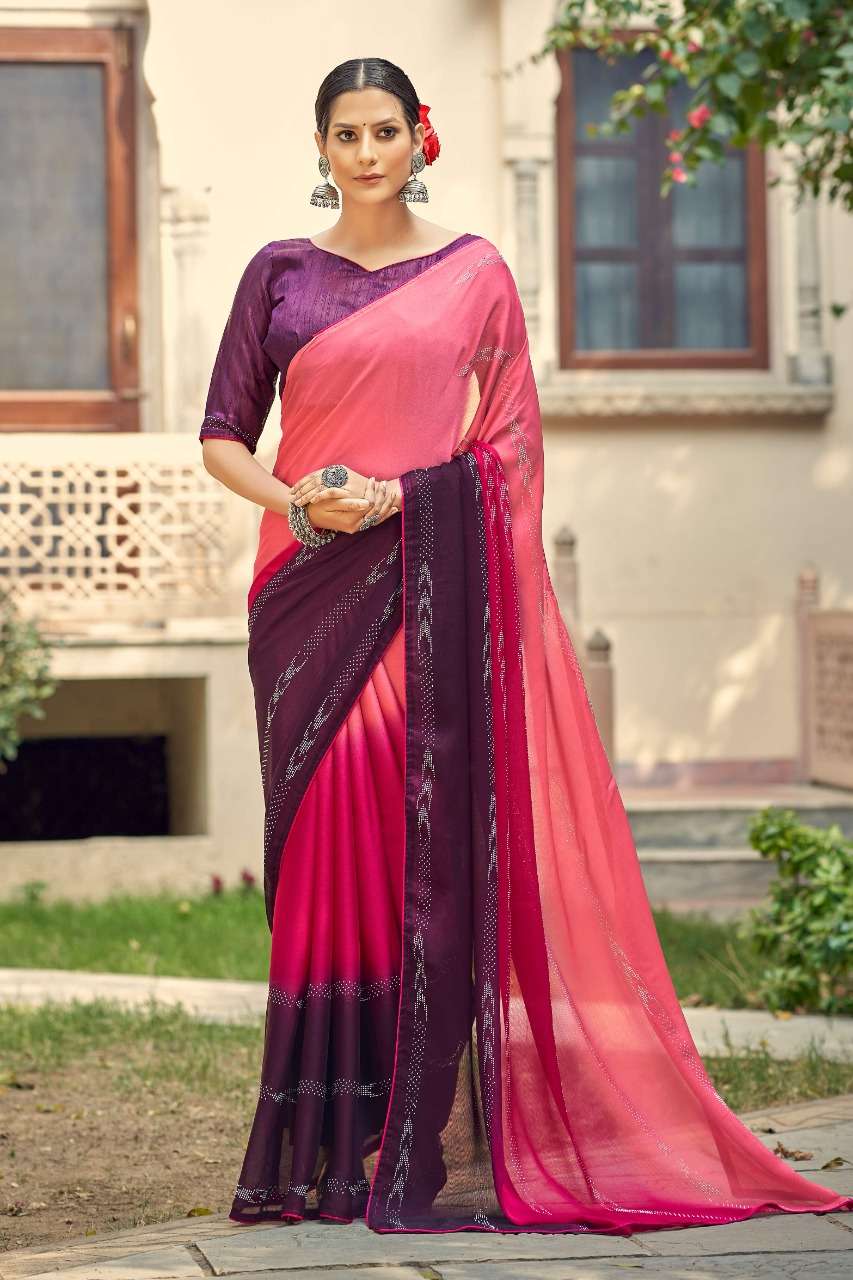 Ynf Shein Swarovski Catalog Stylish Party Wear Moss Chiffon Sarees