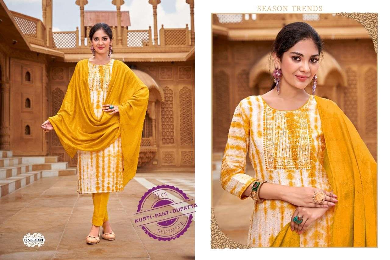 Smit Creation Hello Saburi Catalog Pure Chanderi Kurti With Bottom Dupatta Wholesale