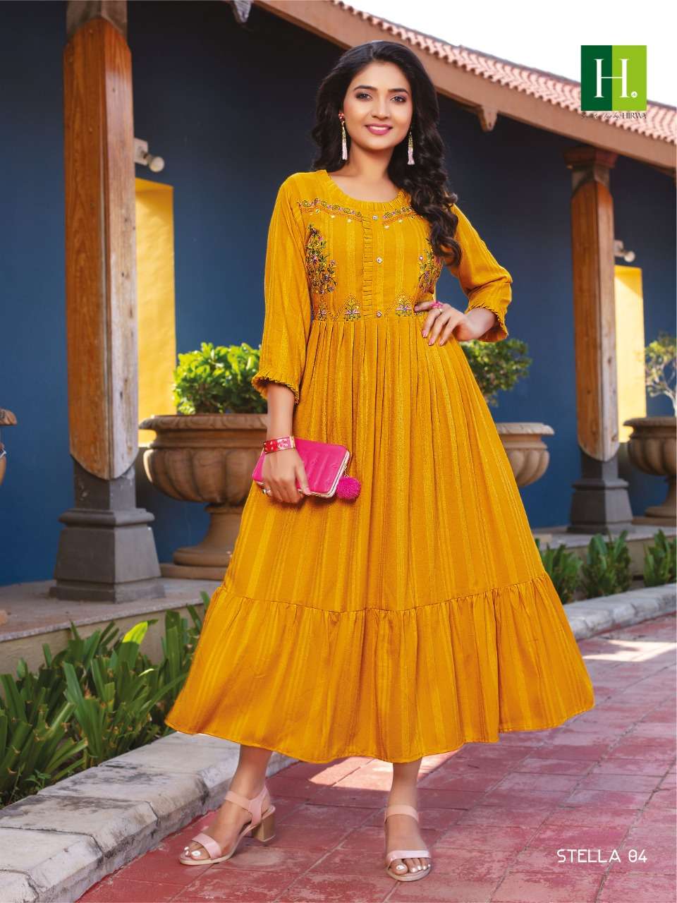 Hirwa Stella Rayon Embroidery Designer Kurti On Wholesale Collection
