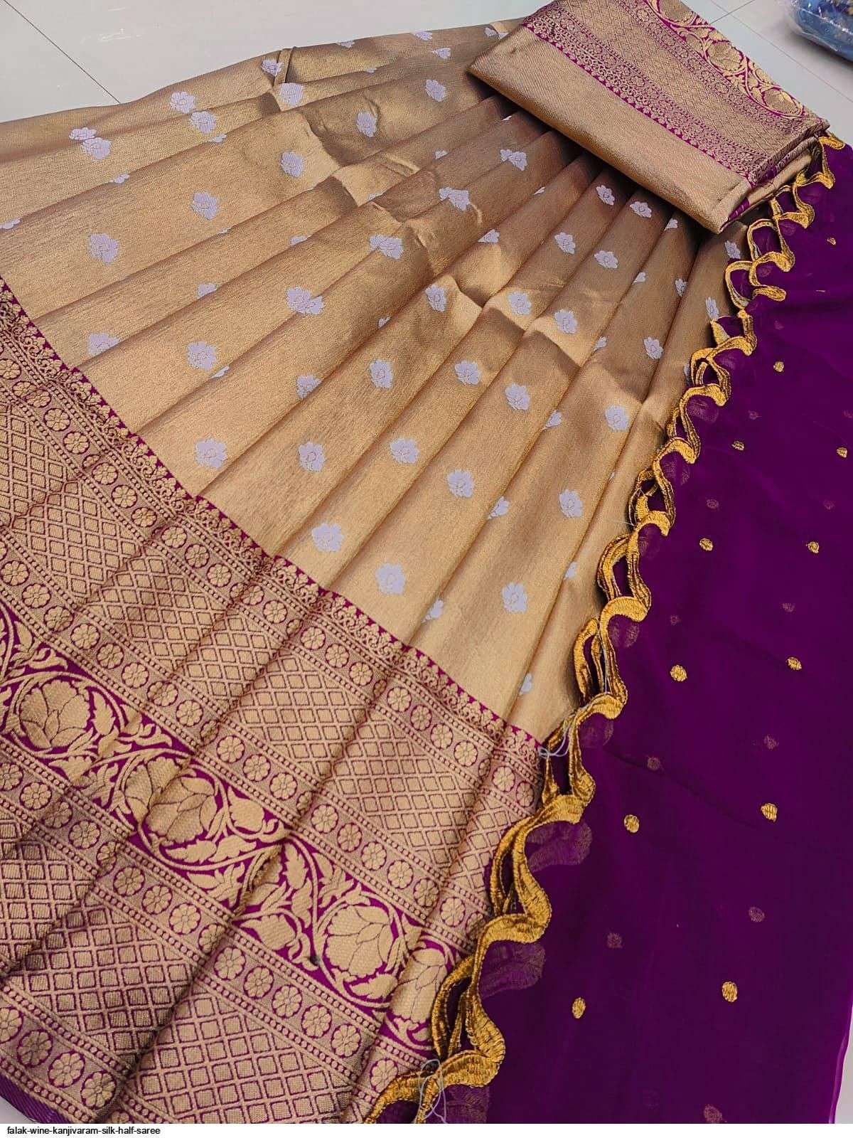 FALAK WINE KANJIVARAM SILK HALF SAREE Wholesale catalog