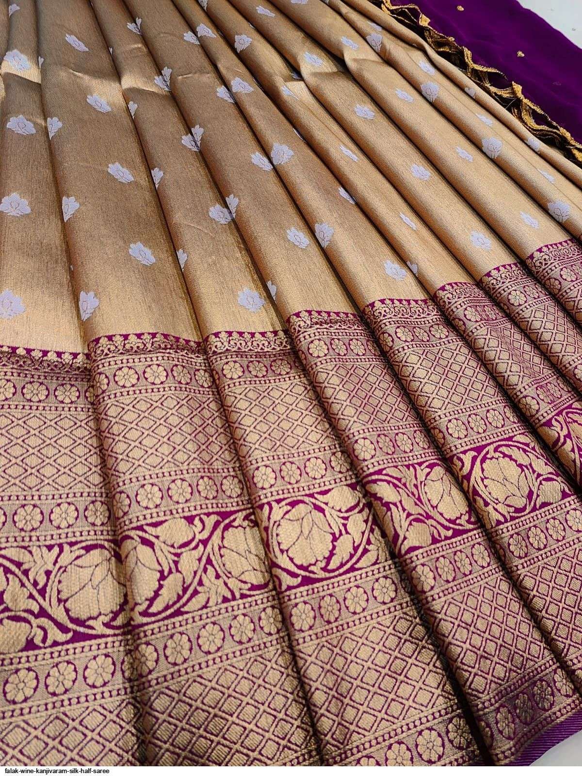 FALAK WINE KANJIVARAM SILK HALF SAREE Wholesale catalog