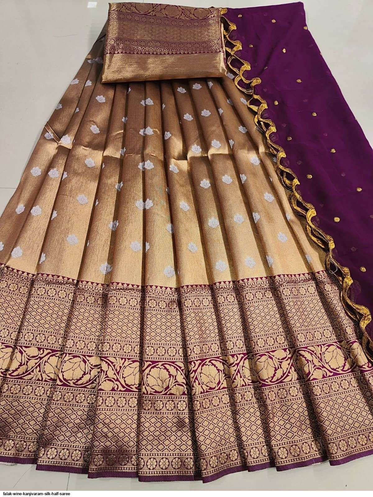 FALAK WINE KANJIVARAM SILK HALF SAREE Wholesale catalog